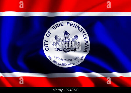 Erie Pennsylvania 3D waving and closeup flag illustration with ...