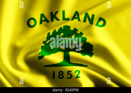 Oakland California 3D waving and closeup flag illustration with ...