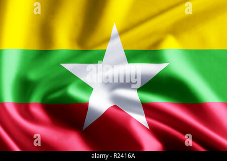 Myanmar flag with 3d effect Stock Photo - Alamy