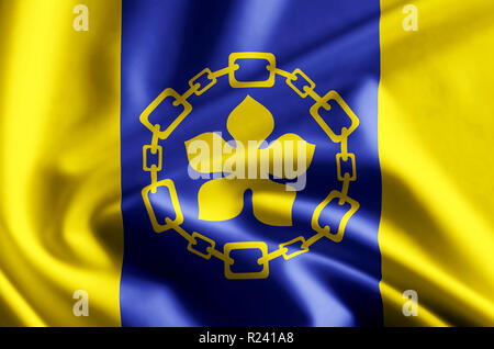 Hamilton 3D waving and closeup flag illustration with reflections ...