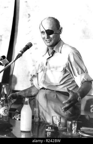 Israeli defence Minister Moshe Dayan (eye patch) General Haim Barlev ...