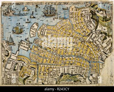 Japan: A Japanese map of Nagasaki Harbour and Dejima Island. The ...