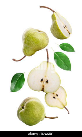 Flying ripe pears isolated on white background Stock Photo - Alamy