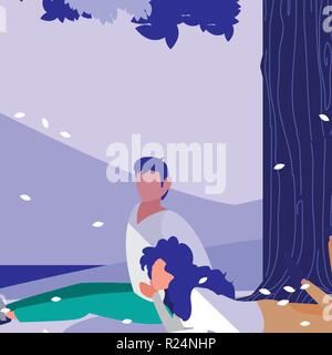cute couple in landscape avatar character vector illustration design ...