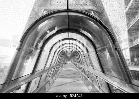 Skybridge made of glass and steel. Modern structure and architecture ...