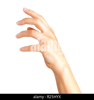 Woman hand with crooked fingers showing magic trick or holding ball ...
