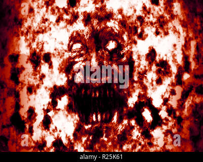 Angry bloody ghoul face. Red background. Illustration in genre of ...