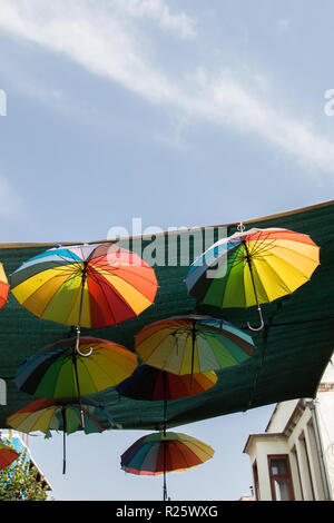 Colorful umbrellas used in the sky street decoration Stock Photo - Alamy
