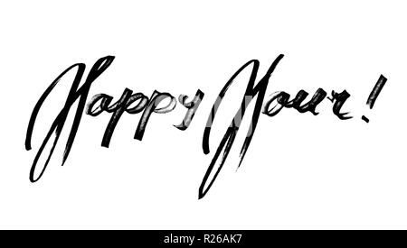 Happy Hour - Modern calligraphy, hand drawn ink lettering Stock Photo ...