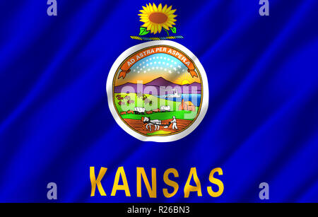 Kansas 3D waving flag illustration. Texture can be used as background ...