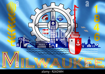 Milwaukee Wisconsin waving and closeup flag illustration. Perfect for ...