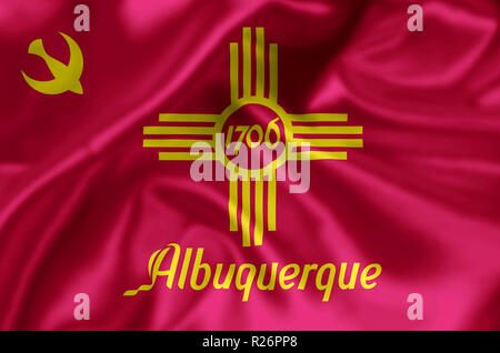 Albuquerque New Mexico waving and closeup flag illustration. Perfect ...