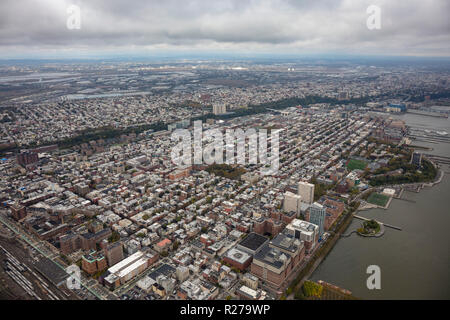 helicopter aerial view of Hoboken and surrounding areas, New Jersey ...