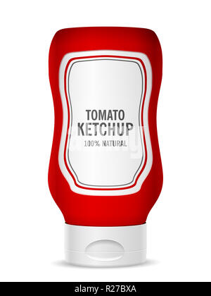 Plastic bottle of tomato ketchup isolated on white background. 3d ...