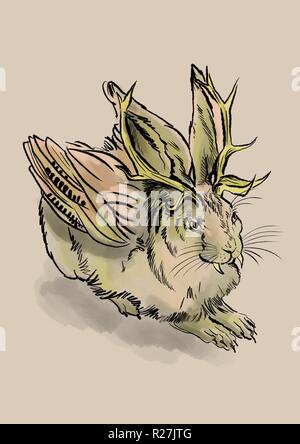 Illustration of a jackalope, a mythical animal of North American ...