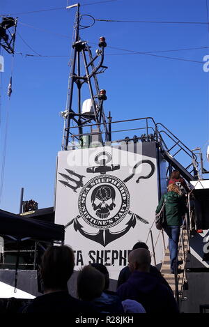Sam Simon, a ship from Sea Shepherd's fleet in Genoa harbor, Italy ...
