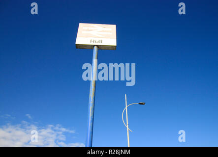 Hull railway station sign against deep blue sky Stock Photo - Alamy