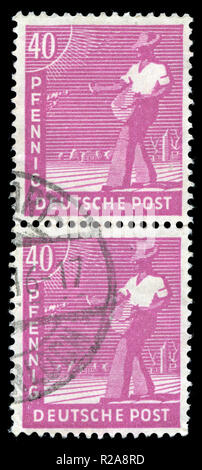 Postage stamp: Deutsche Post, 1948, Posthorn band on 2 Pfennig, stamped ...