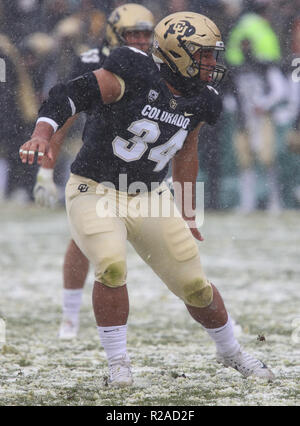 Folsom Field. 17th Nov, 2018. Colorado mascot Chip the Buffalo takes ...