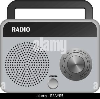 Grey portable radio mockup. Realistic illustration of grey portable ...