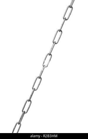 Metal link chain straight line isolated on white studio background ...