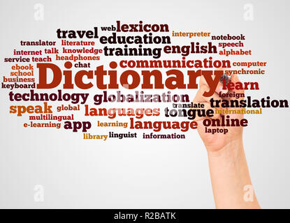Translation word cloud and hand with marker concept on white background ...