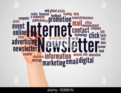 Newsletter word cloud and hand with marker concept on white background ...