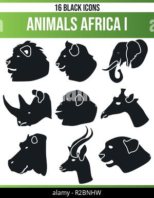 African Animals Icons Set. Elephant, Giraffe, Lion, Zebra. Editable ...