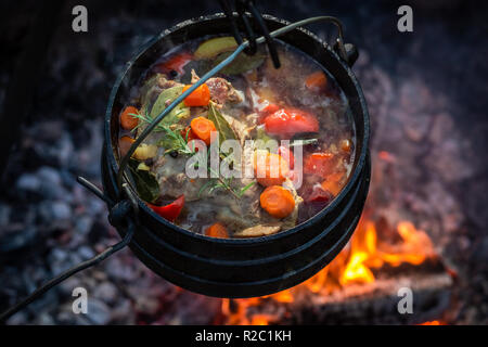 Homemade and tasty hunter's stew with herbs and vegetables. Hunting ...