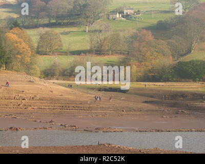 Exposed ruins of the remains of Derwent Village on what is normally the ...