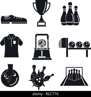 Bowling kegling game icons set. Simple illustration of 9 bowling ...