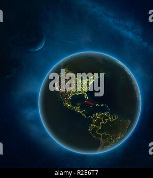 Cuba from space at night with visible country borders. 3D illustration ...