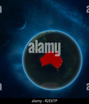 Australia from space with visible city lights. 3D illustration with ...