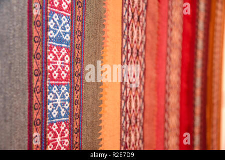 Close up of traditional Andean textile designs. Arequipa, Peru Stock ...