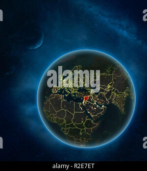 Syria from space at night with visible country borders. 3D illustration ...