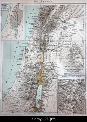 Historical map of Palestine in 1886, historical illustration, Italy ...