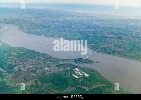 The severn estuary and first severn bridge near Chepstow ...