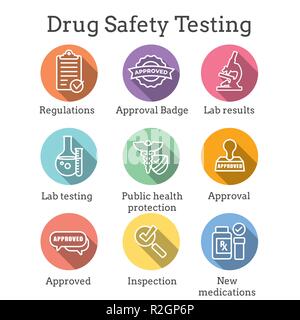 Drug Testing and Safety Icon Set Vector Graphic w Rounded Edges Stock ...