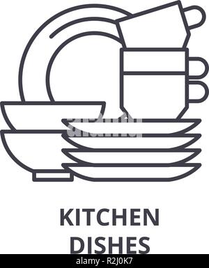 Kitchen dishes line icon concept. Kitchen dishes flat vector symbol ...