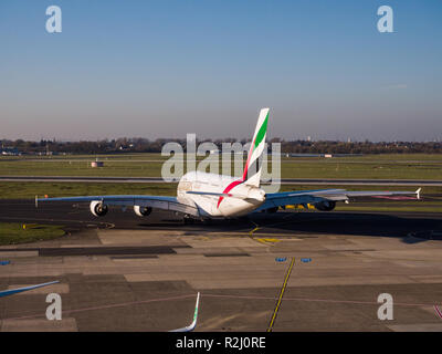 Airbus A380-600 from Emirates ready for take-off on the airfield at ...