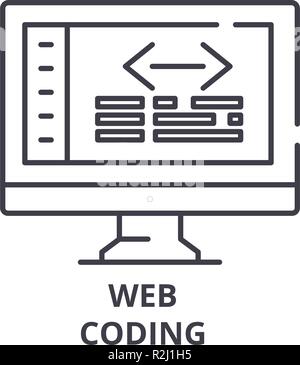 Web coding icon, linear isolated illustration, thin line vector, web design sign, outline ...