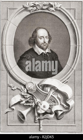 William Shakespeare - Engraving from his first folio - 1623 Stock Photo ...