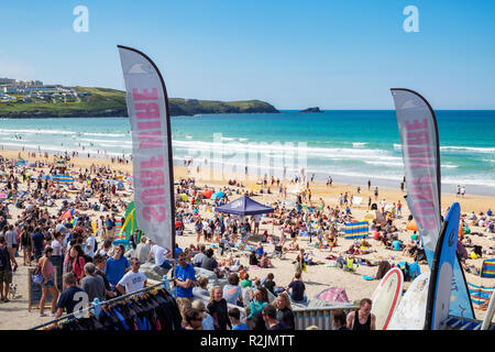 a packed fistral beach during the boardmasters festival in newquay ...