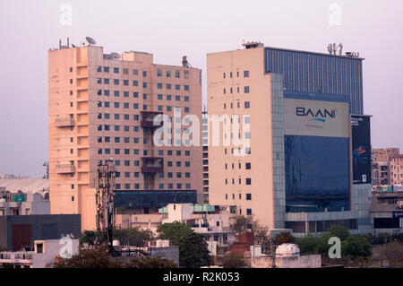 Gurgaon, India - Circa 2018: Aerial shot of skyscraper, houses ...