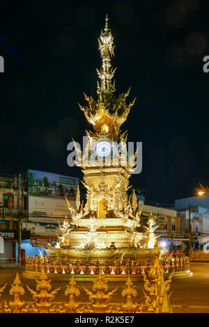 Chiang Rai Famous Clock Tower building. Fantastic view of ornate golden ...