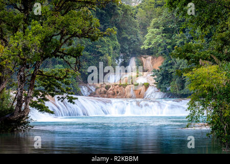 Agua Azul waterfalls flow into azure pools in Chiapas, Mexico Stock ...