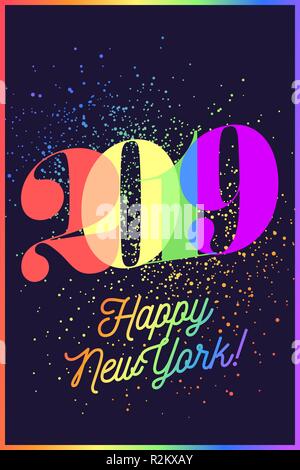 Colorful happy new year 2019, 3D text vector template in red color ...