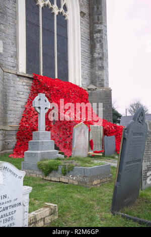 Poppy display at St Mary's Parish Church in Appledore, Devon Stock ...
