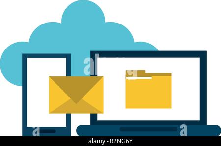 laptop and smartphone sending email by cloud vector illustration ...