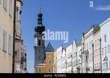 Germany Bavaria Chiemgau Trostberg old town pavement cafés Southern ...